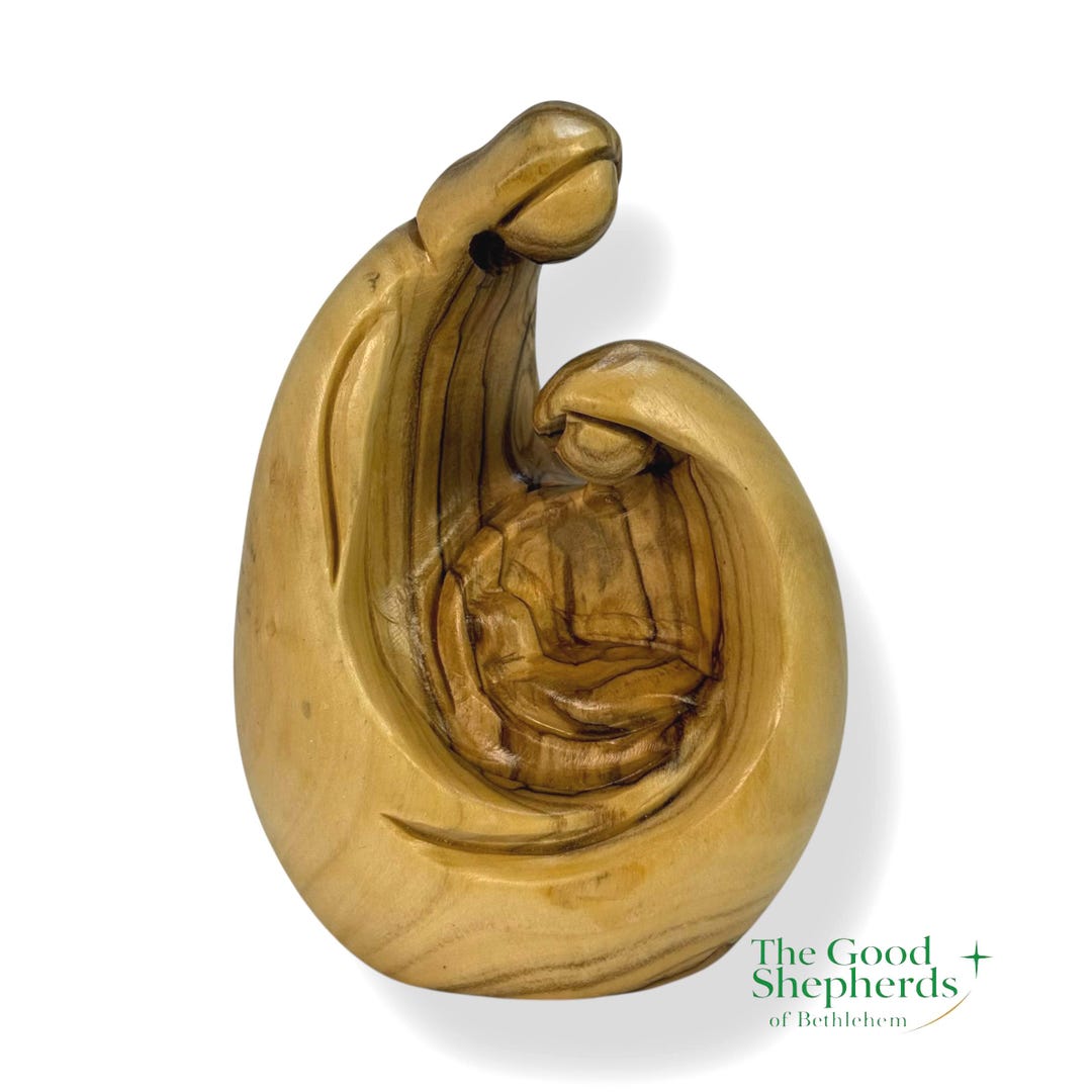 Abstract Holy Family Olive Wood Sculpture | Faceless Modern Nativity ...