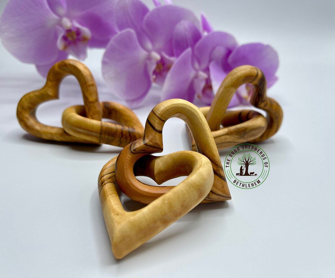 Interlocking Olive Wood Hearts, Interlocking Wooden Hearts, Wooden ...