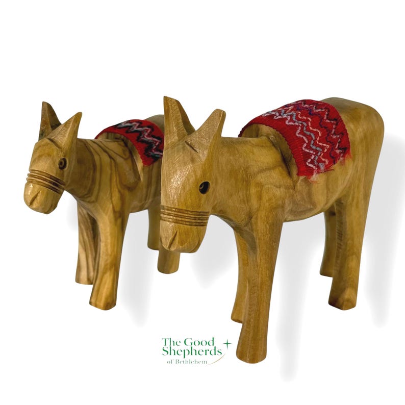 Hand-carved Olive Wood Donkey Figurines – Detailed Nativity Donkeys ...