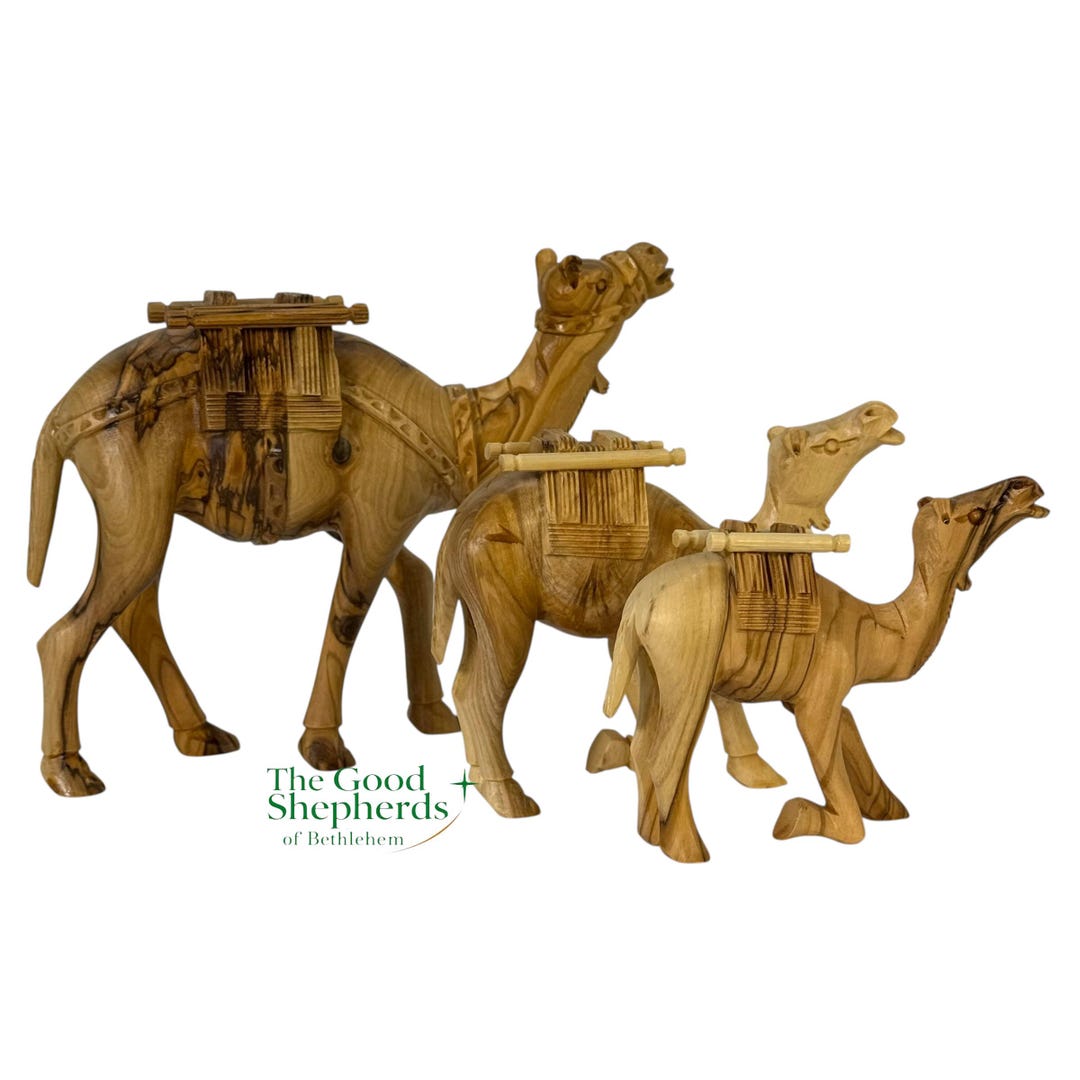 Hand-carved Olive Wood Camels With Saddles – Highly Detailed Figurines ...