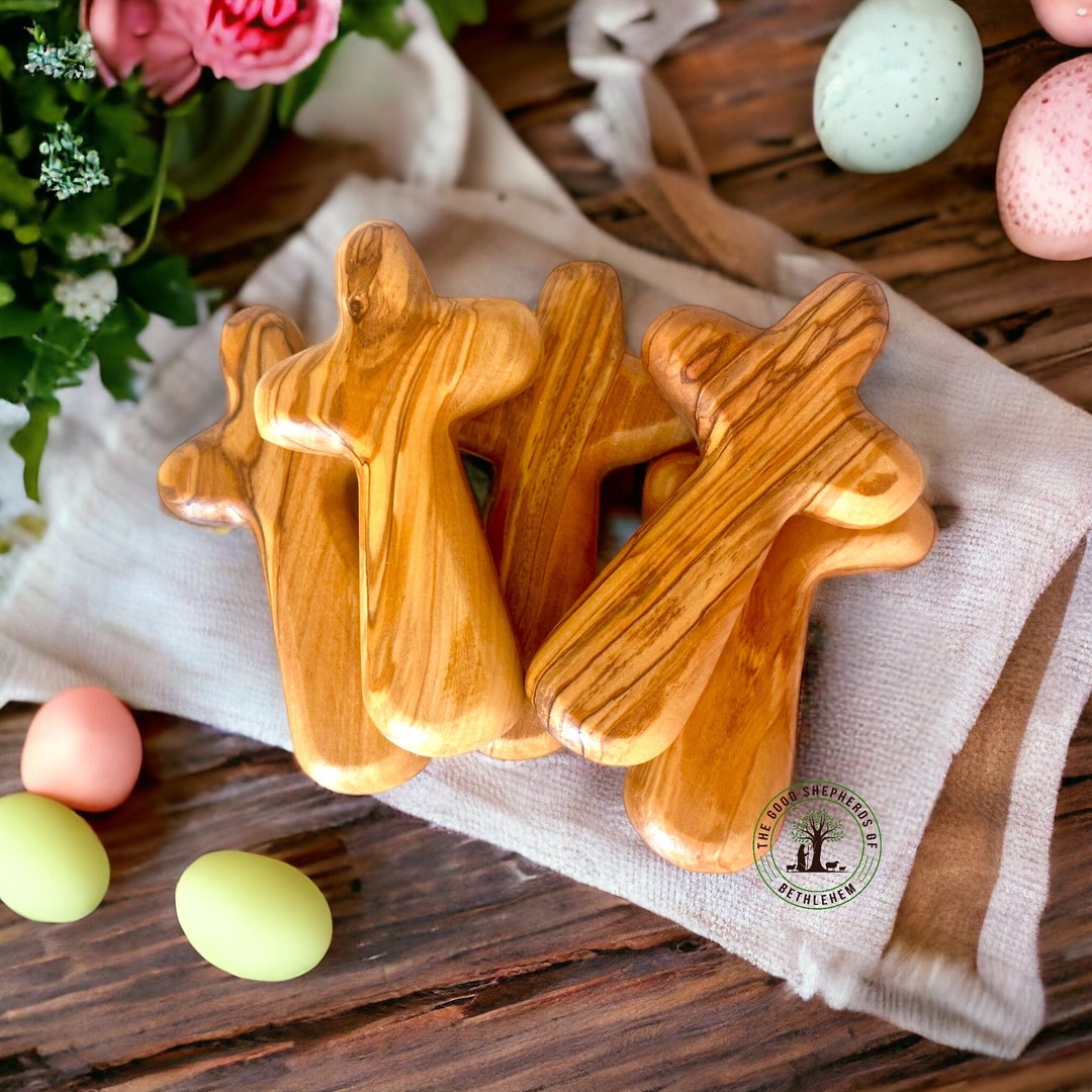 Olive Wood Comfort Cross, Hand Holding Olive Wood Comfort Cross, Wooden ...