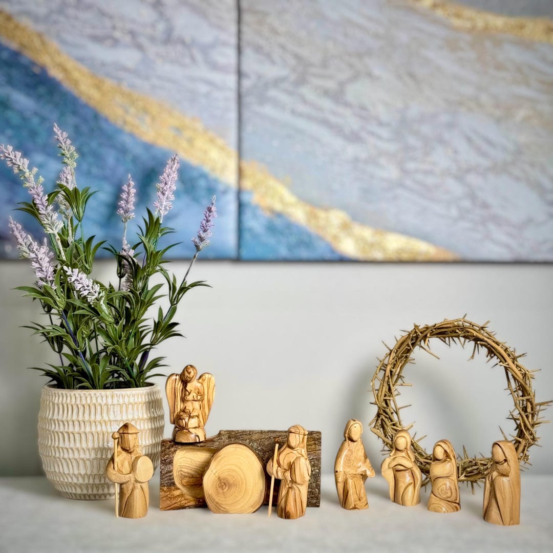 Olive Wood Jesus' Tomb Scene Wooden Easter Set Resurrection Scene Set ...