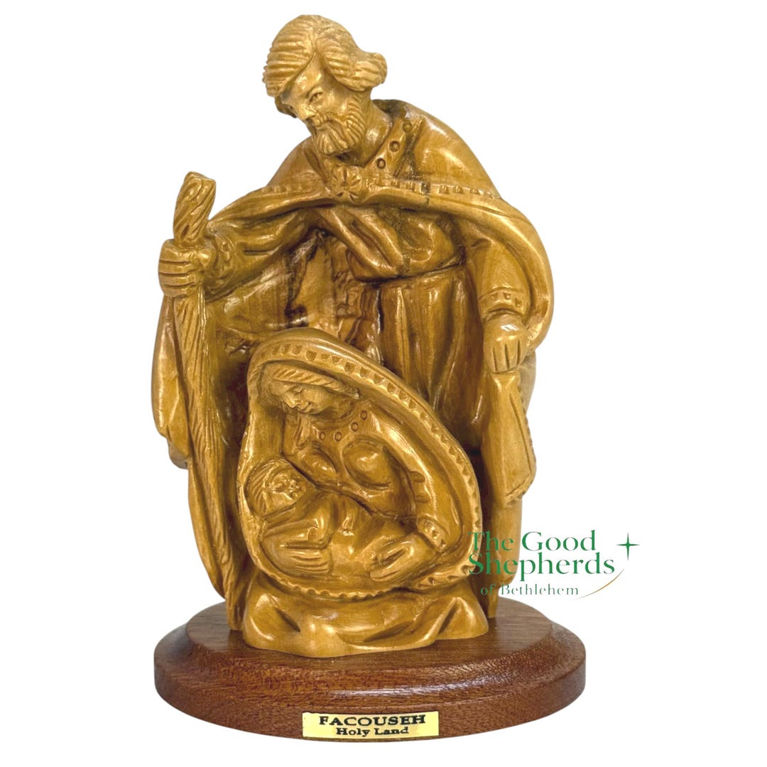 Handmade Olive Wood Holy Family Nativity Statue | Mary, Joseph & Baby ...