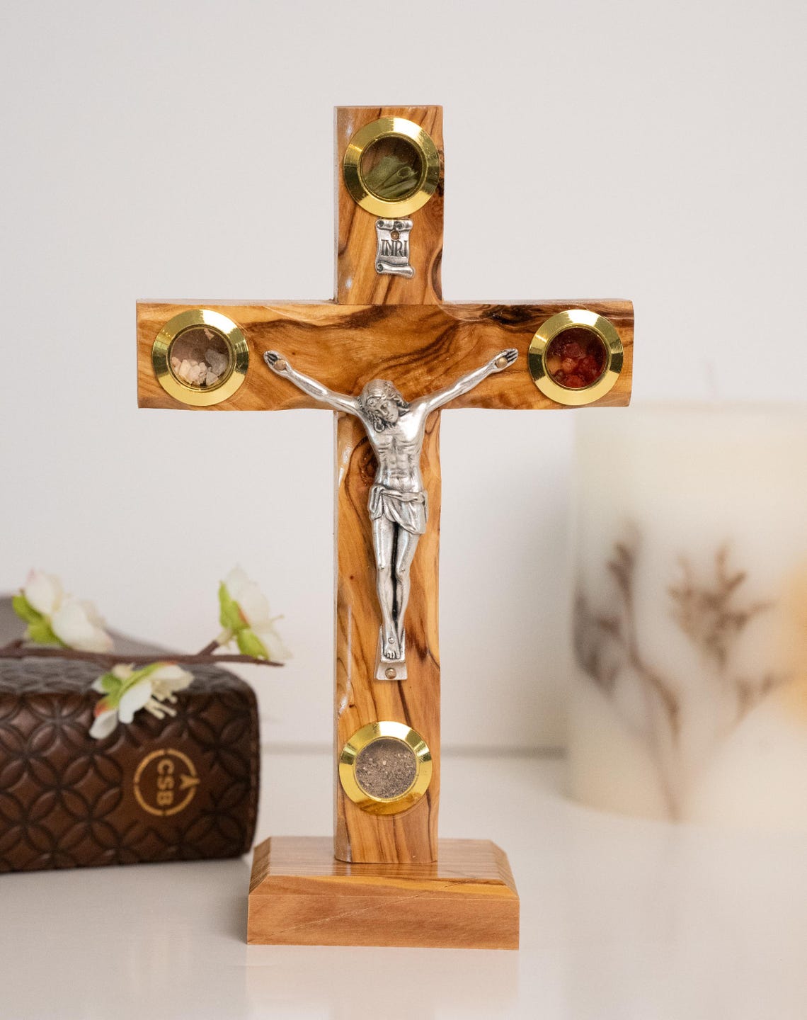 Standing Olive Wood Crucifix, Standing Olive Wood Cross, Standing ...