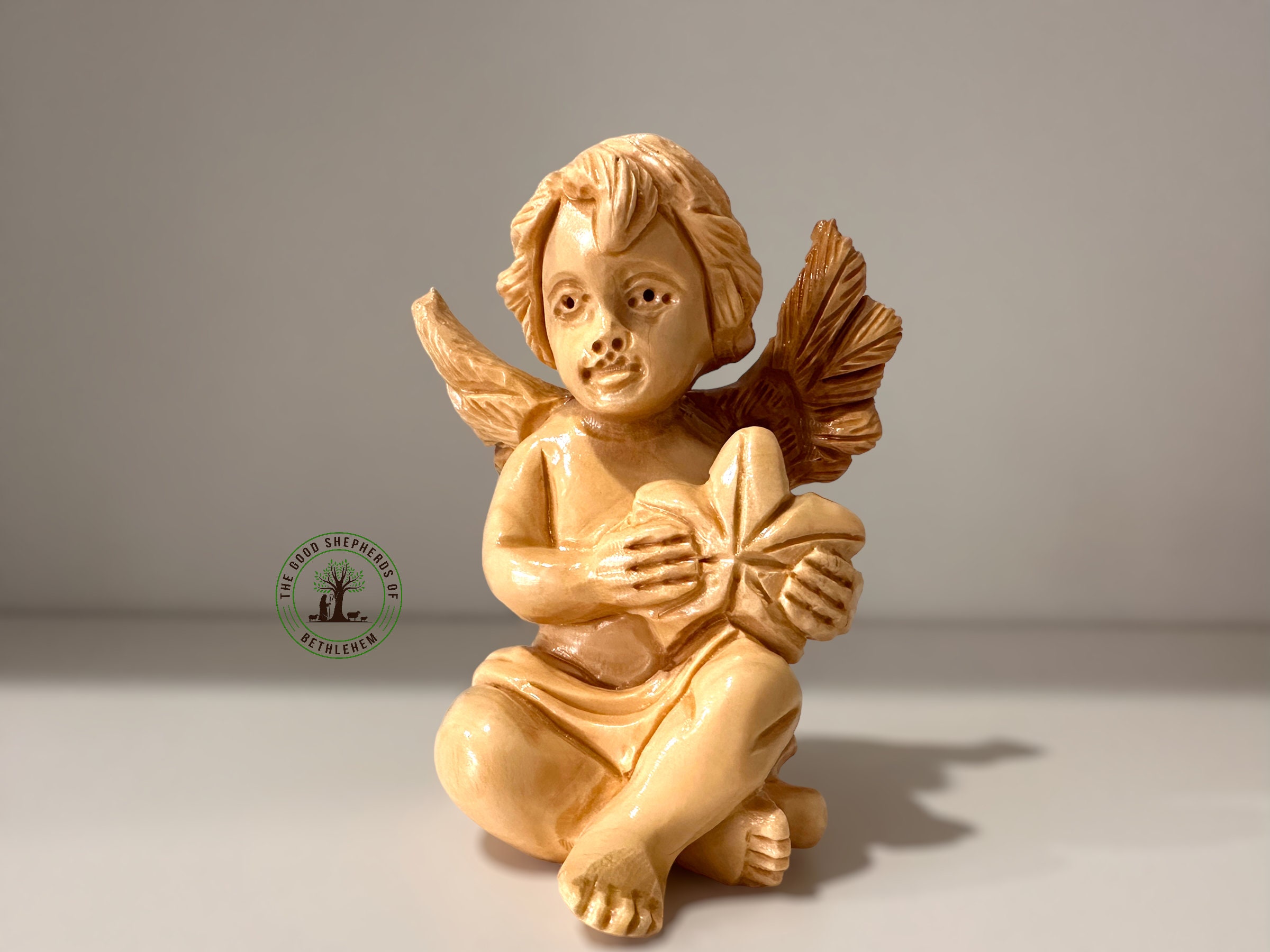 Olive Wood Angel Figurines, Hand Carved Olive Wood Angels Made in ...