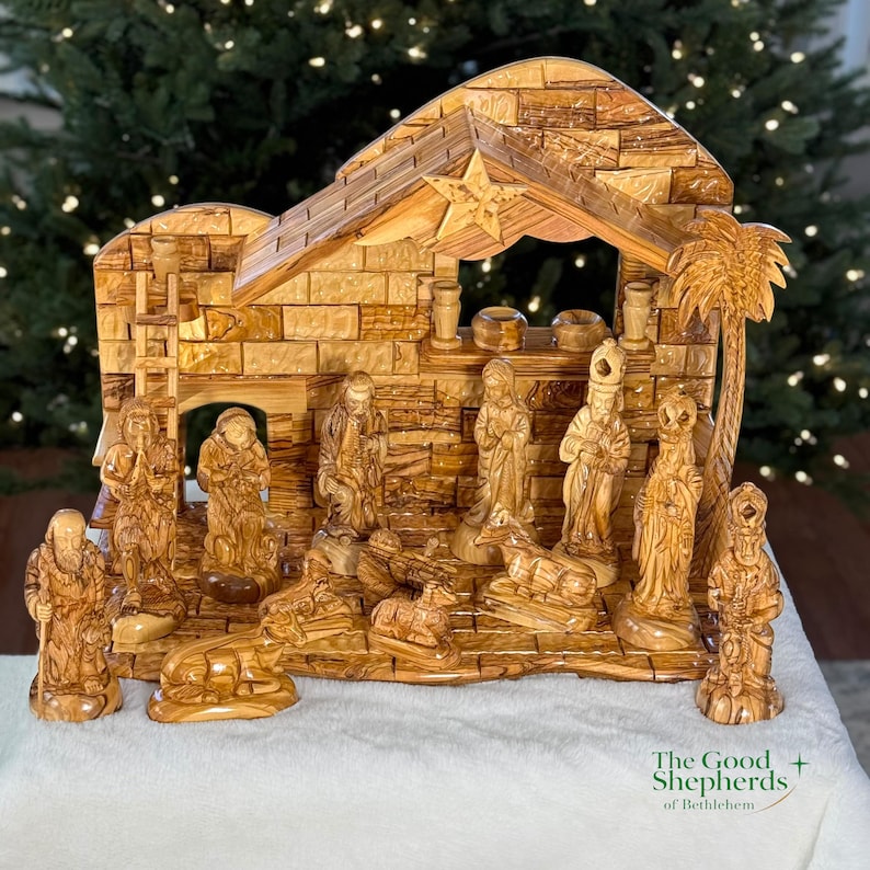 Extra Large Olive Wood Nativity Set • Hand-carved Holy Land Crèche ...