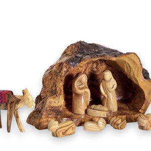 Olive Wood Nativity Set Olive Wood Nativity Set in a Cave Hand Carved ...