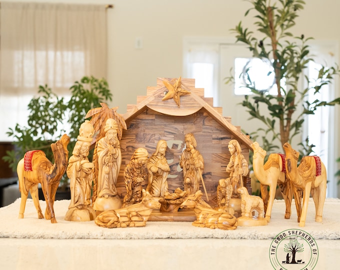 Vintage Expertly Carved Olive Wood Nativity Beit Sahour Folk Art ...
