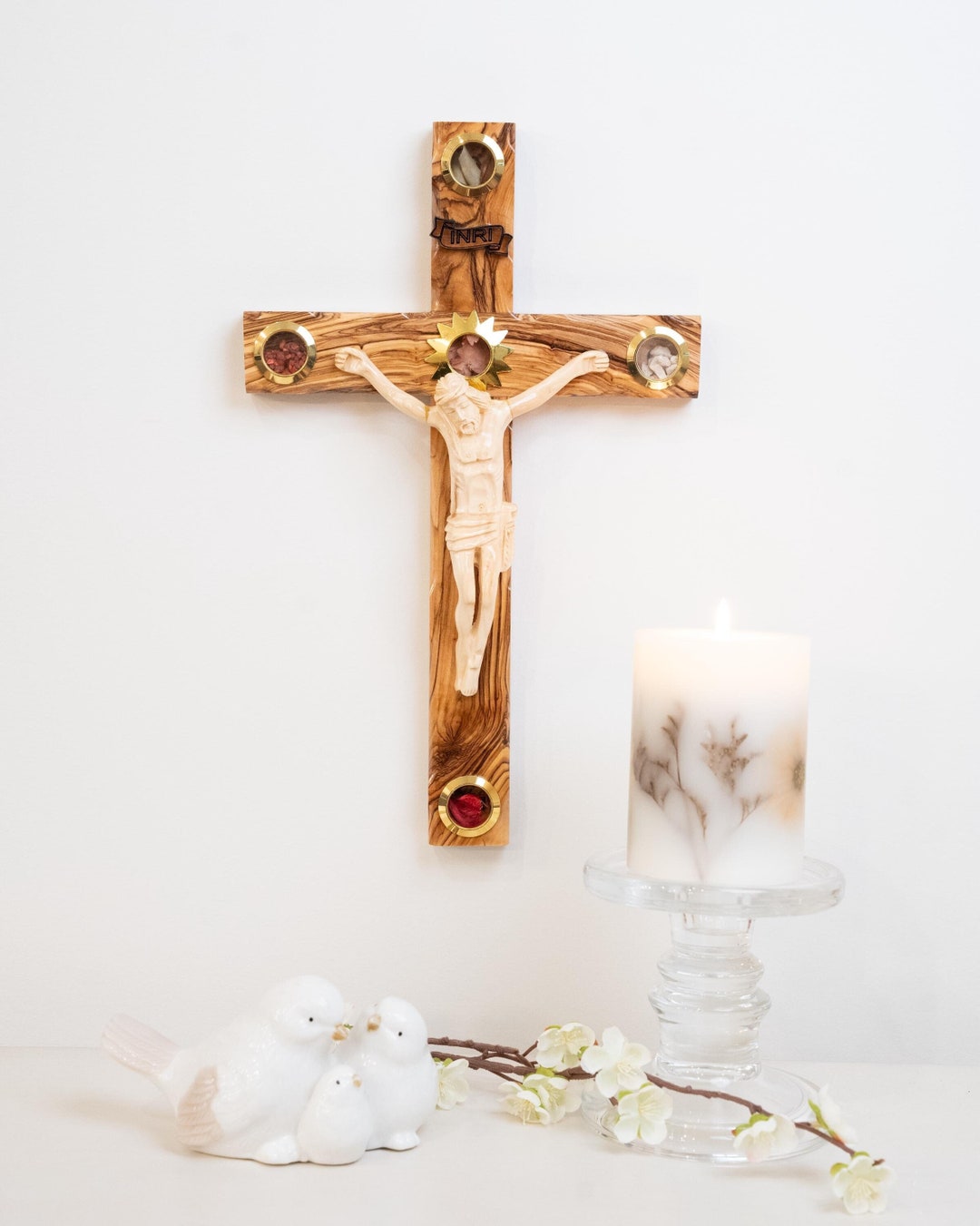 14 Inches Large Wall Hanging Crucifix, Olive Wood Crucifix With Holy ...