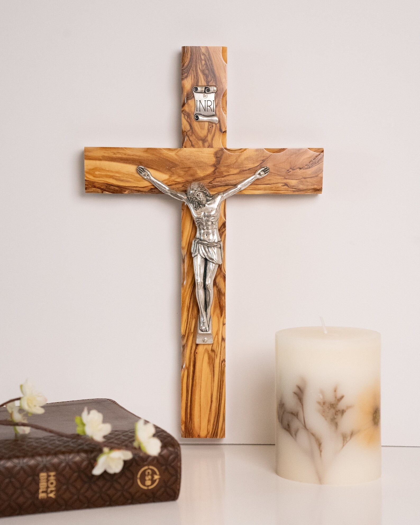 Large Olive Wood Crucifix, 12” Olive Wood Crucifix, Wooden Wall ...