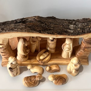 Olive Wood Nativity Set, Olive Wood Nativity Set in a Cave, Hand Carved ...
