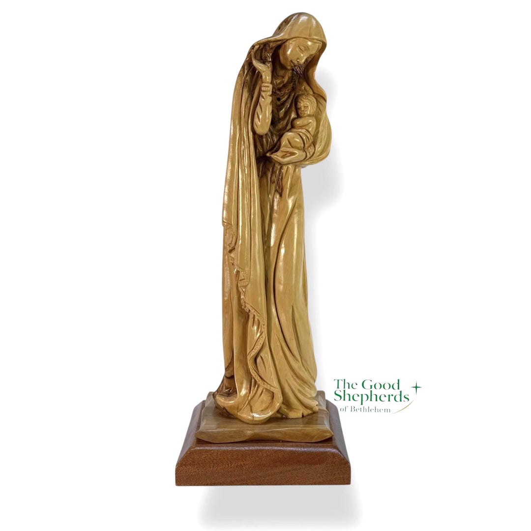 Olive Wood Virgin Mary & Baby Jesus Statue 12 Inches,hand Carved Holy ...