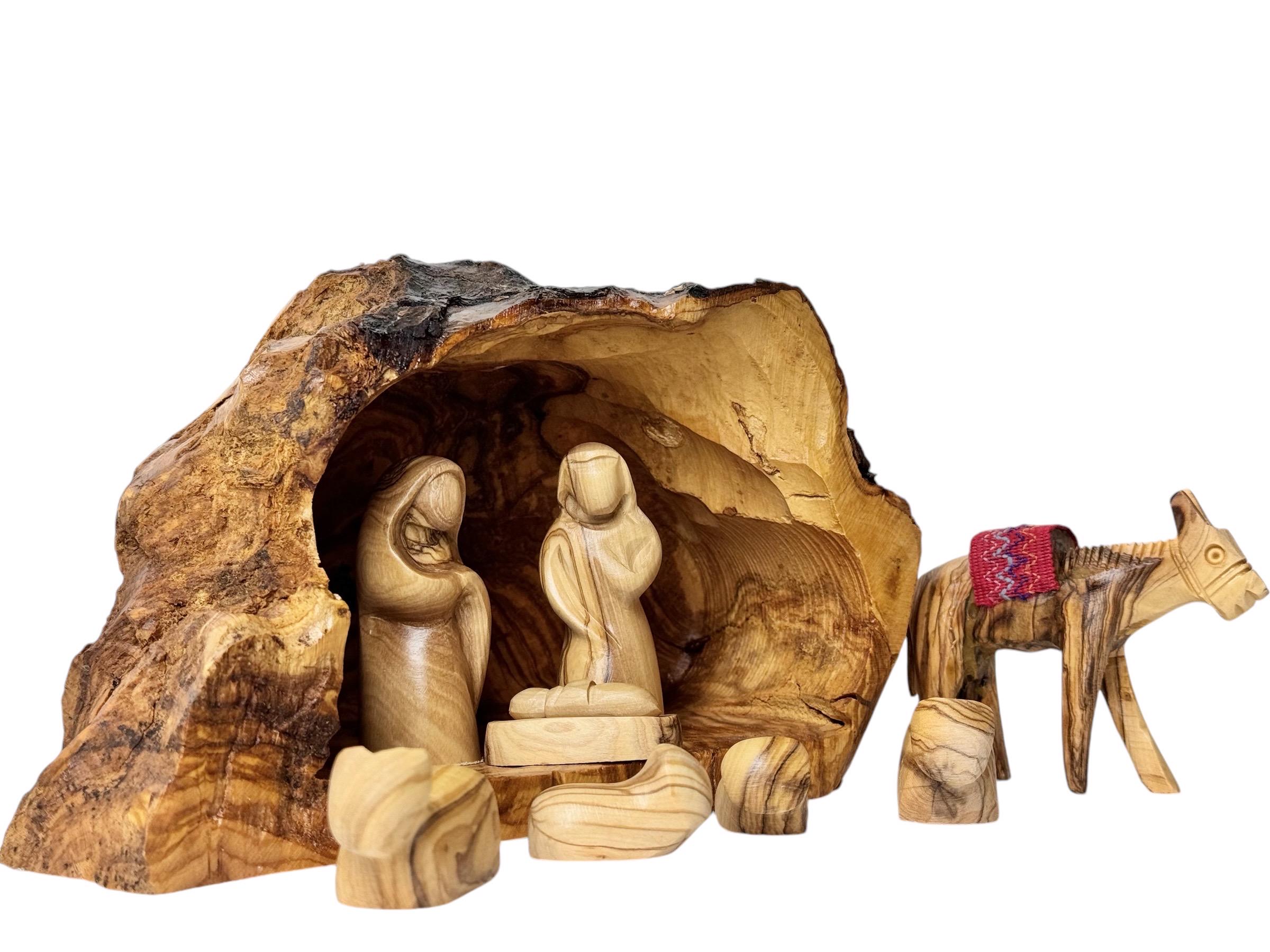Rustic Olive Wood Nativity Scene in a Cave, Olive Wood Nativity Set ...