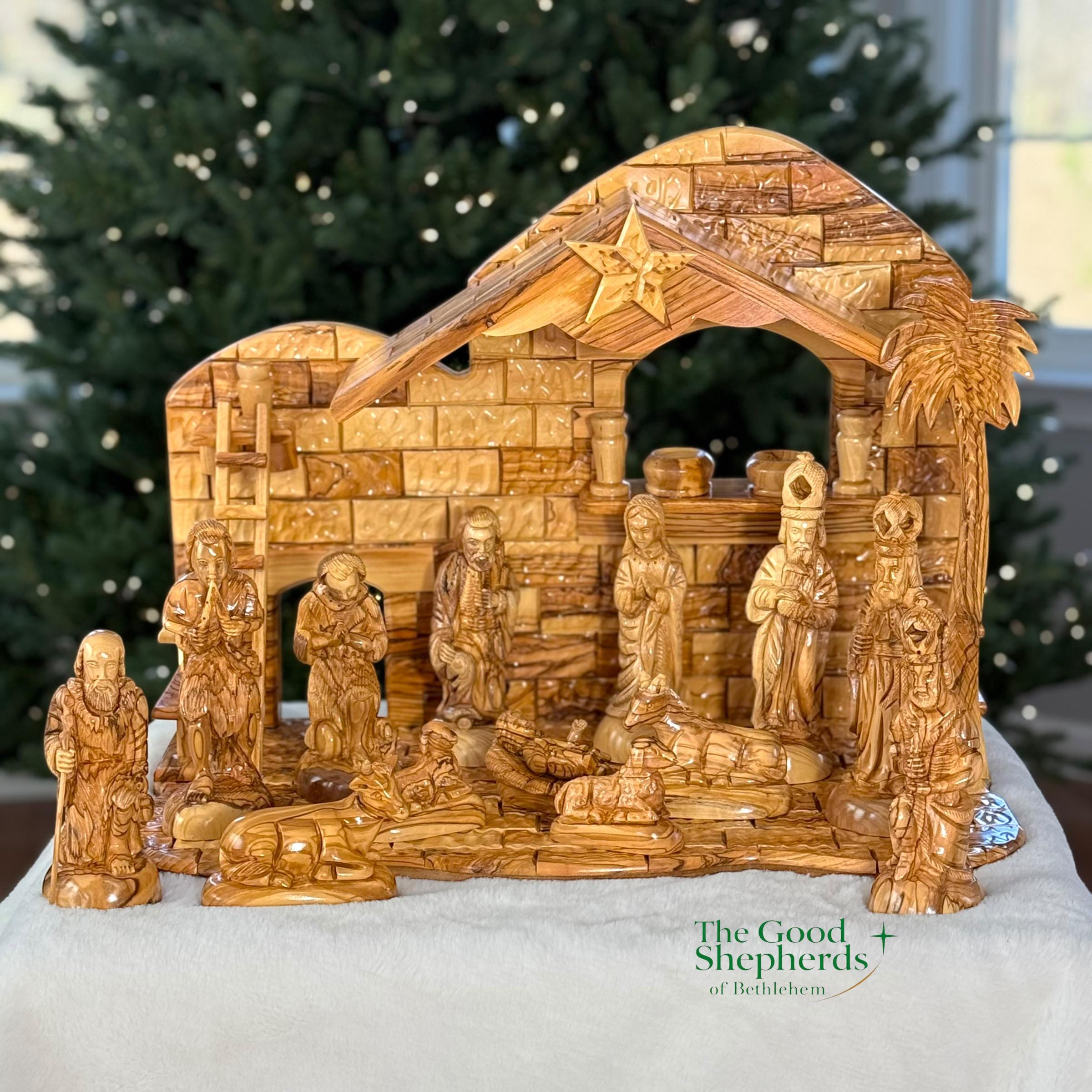 Extra Large Olive Wood Nativity Set • Hand-carved Holy Land Crèche ...