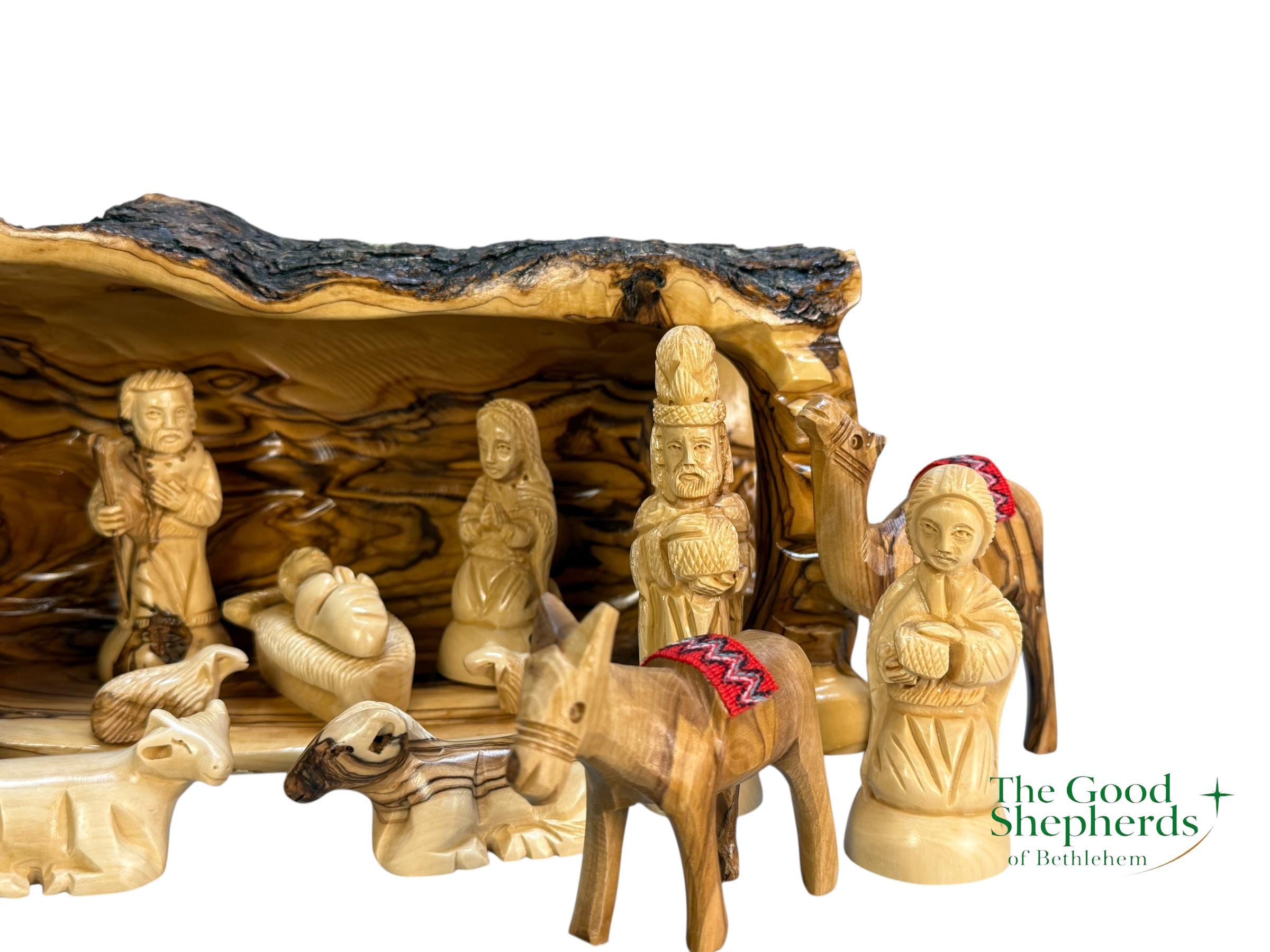 Olive Wood Nativity Set With Detailed Figurines, Wooden Hand Carved ...