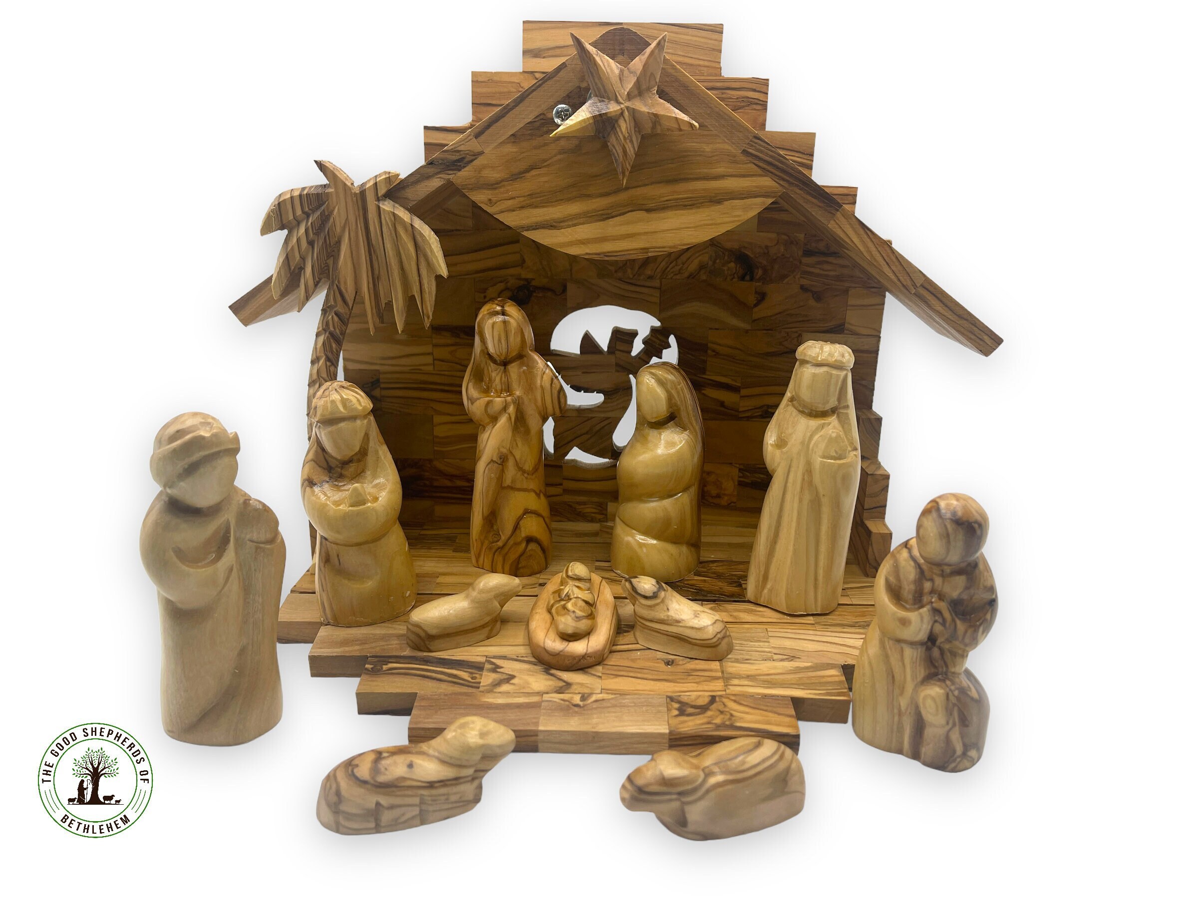 Musical Nativity Set 12 Piece, Wooden Nativity Set, Hand Carved Olive ...