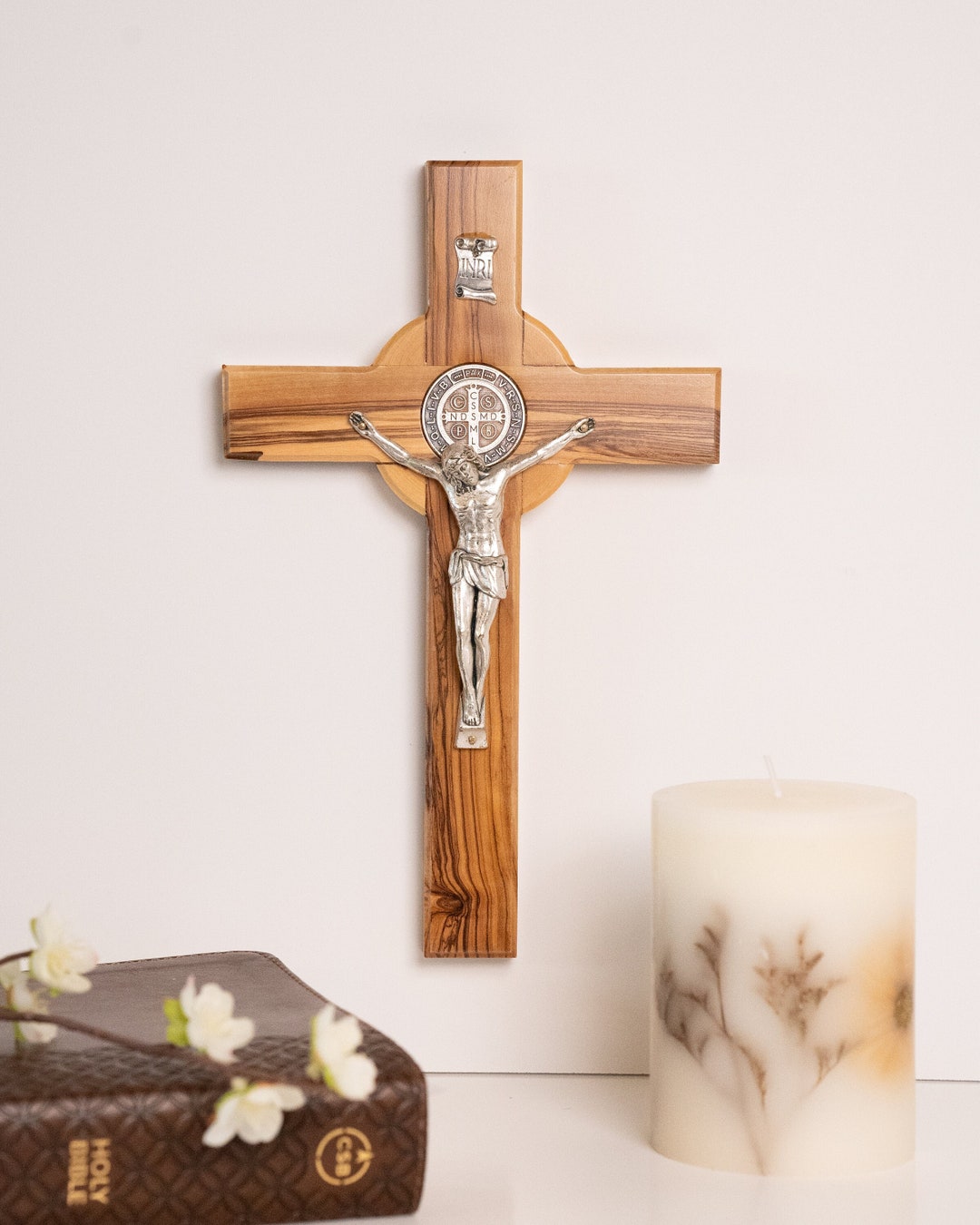 10" Olive Wood St. Benedict Cross, Wall Hanging Wooden St. Benedict ...