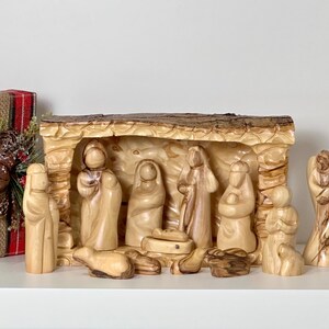 Olive Wood Nativity Set Olive Wood Nativity Set in a Cave Hand Carved ...