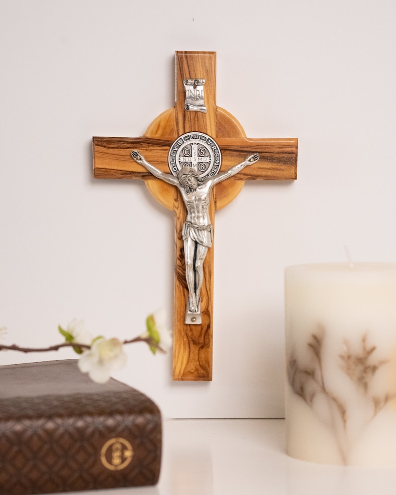6.5" Olive Wood St. Benedict Cross, Wall Hanging Wooden St. Benedict ...