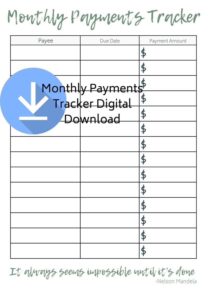 Monthly Payments Tracker - Etsy