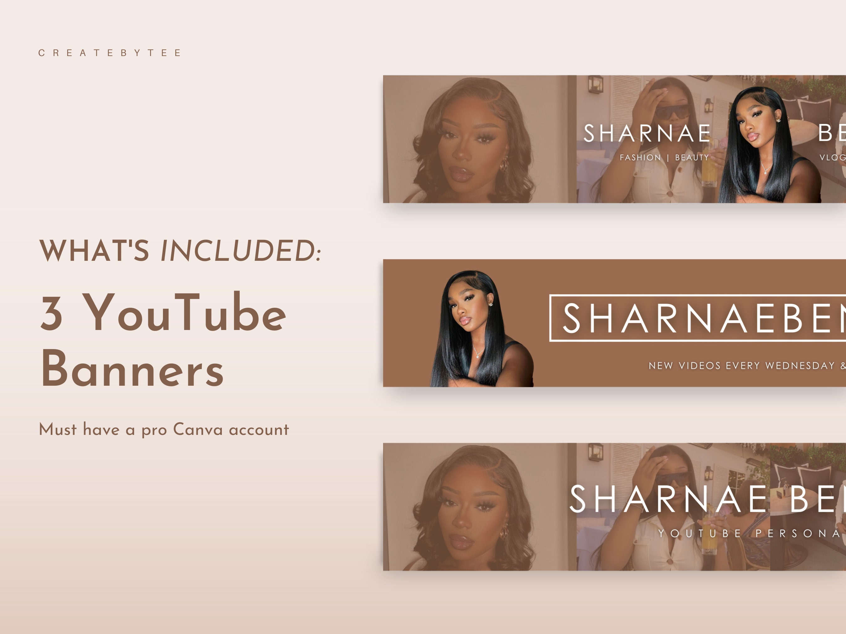Youtube Banner | Beauty & Fashion Kit | Youtube Templates | 3 Canva ...