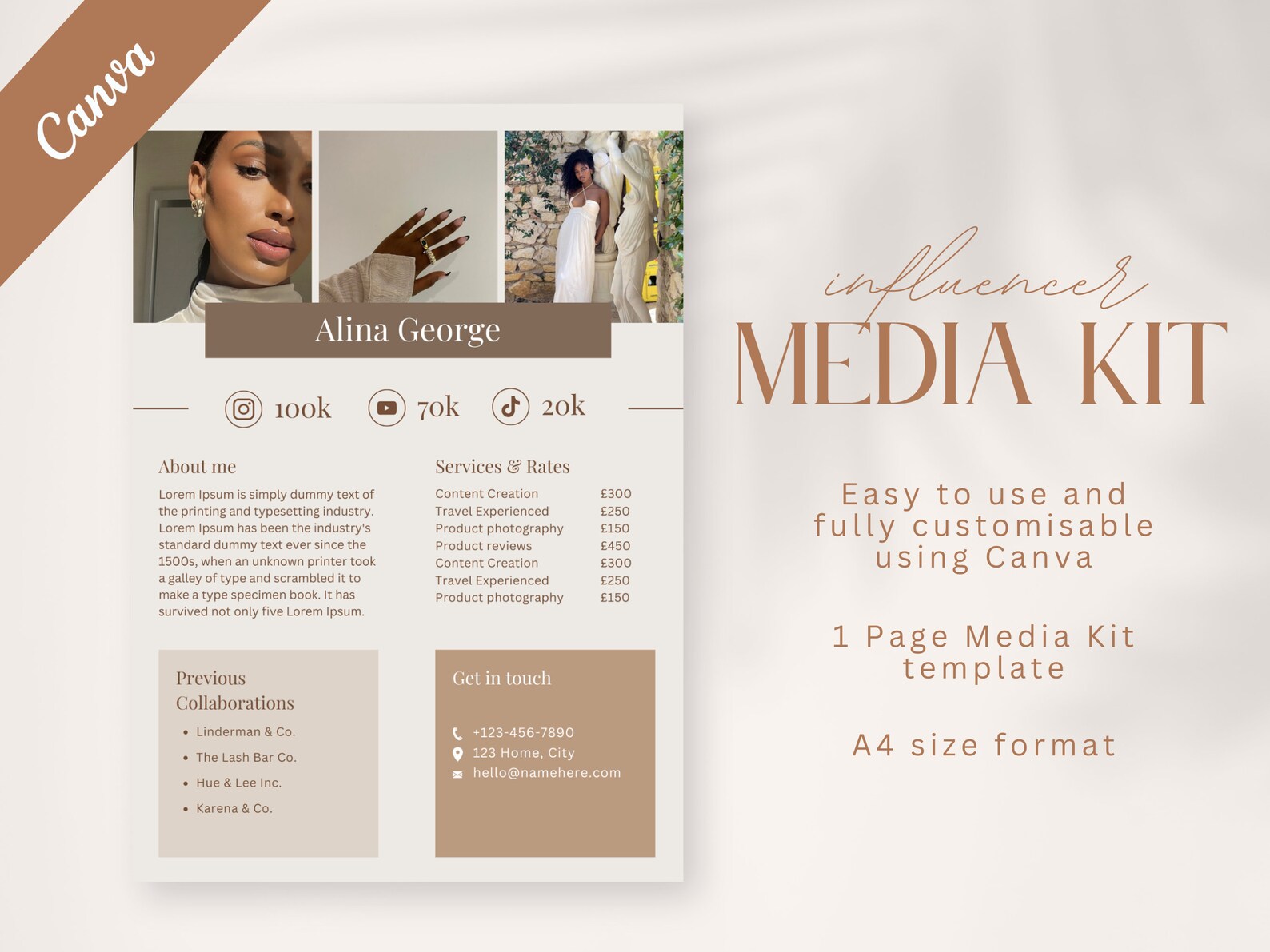 One Page Media Kit Template | Influencer Media Kit | Instagram Influencer | Media Press Kit ...