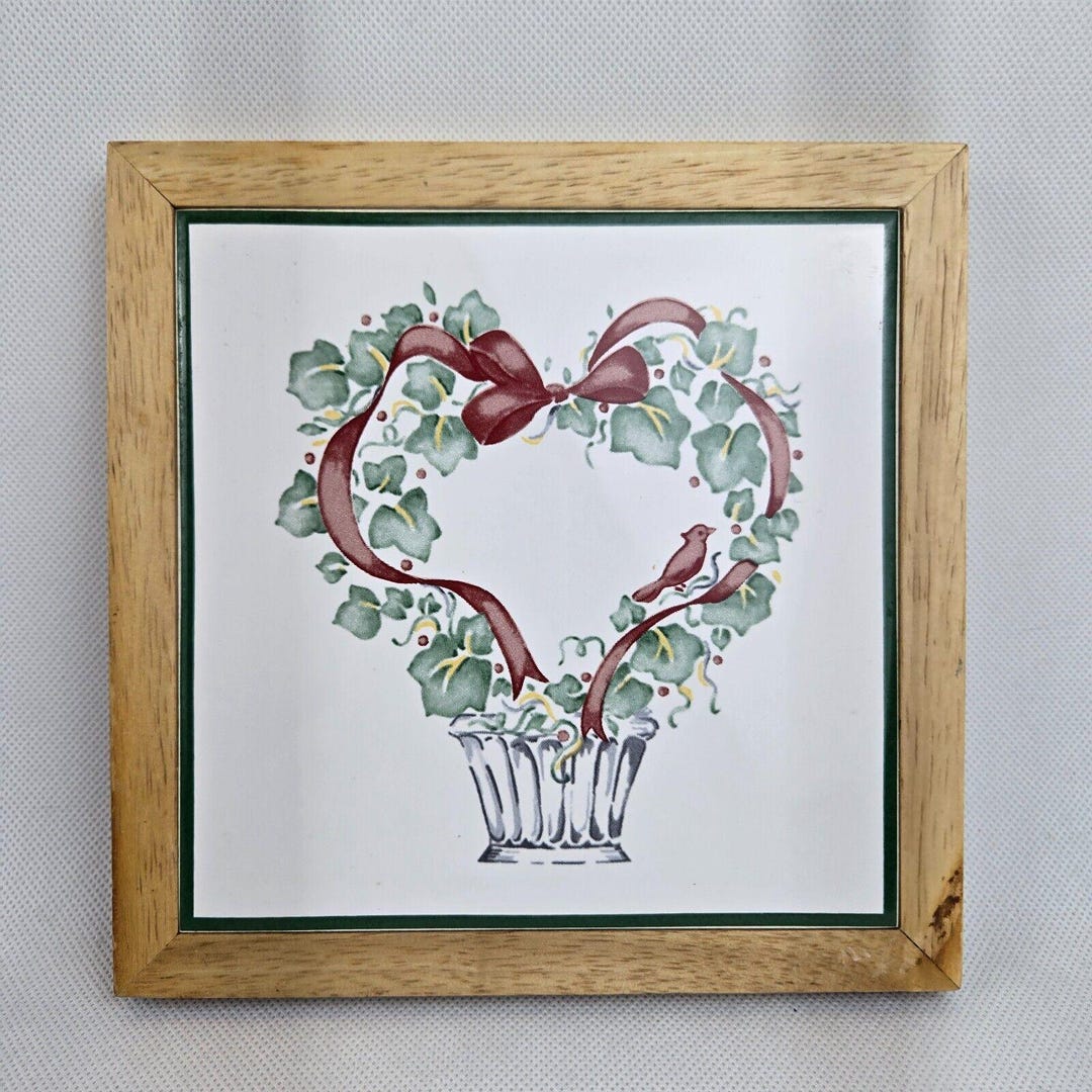 Corelle Callaway Holiday Ceramic Tile Wall Hanging Trivet Wood Frame 7 ...