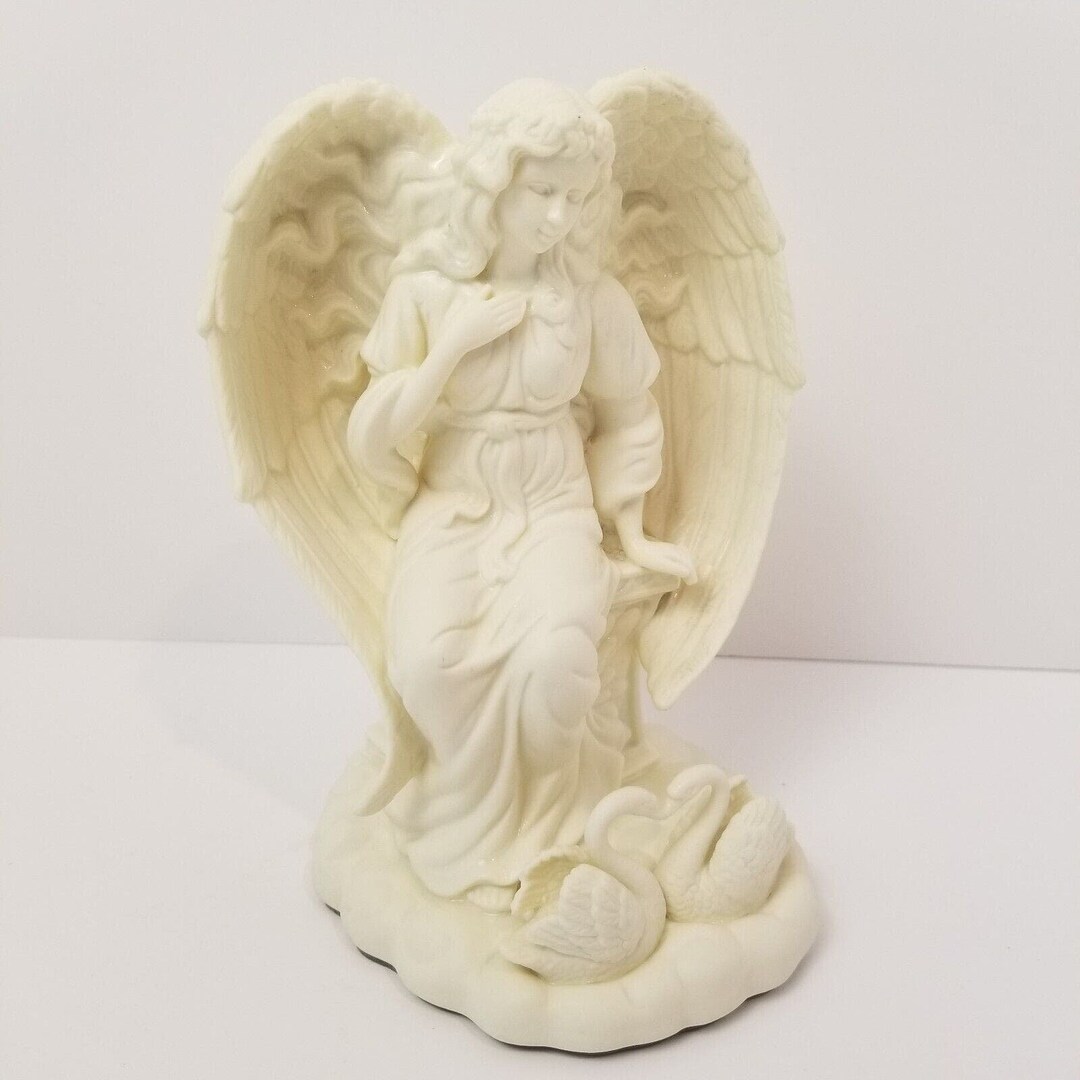 Partylite Angel of Love Seated Angel With Swans Taper Candle Holder 7 ...