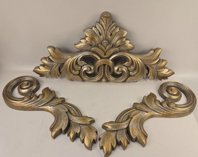 Scrolls Gold Wall Decor 3-piece Home Interiors Hollywood Regency ...