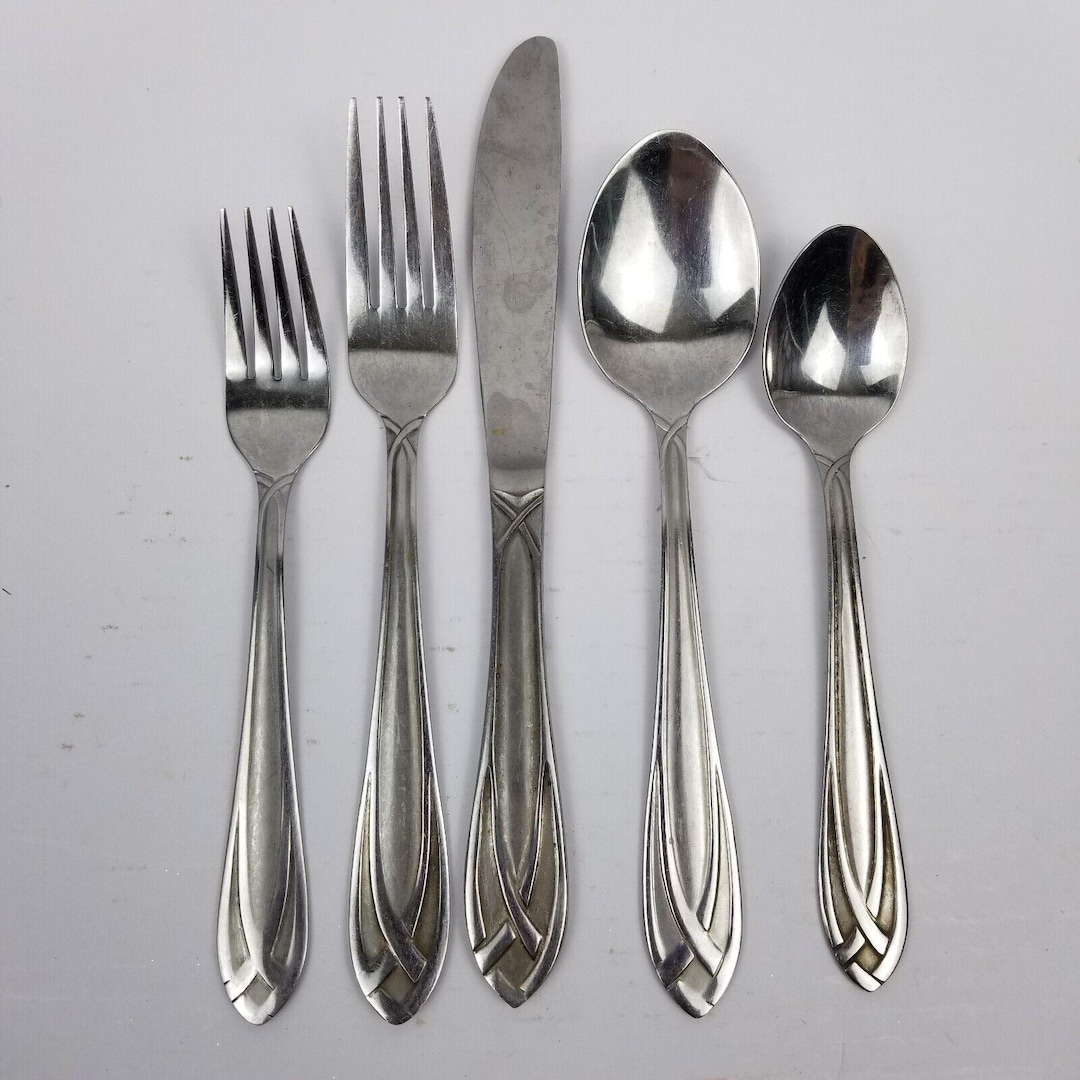 Hampton Silversmiths Frosted Lace Stainless Steel 5pc Flatware Set 5 ...