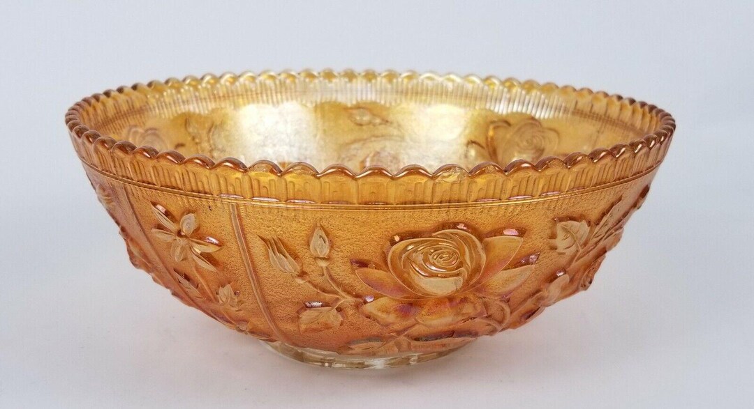 Vintage Depression Carnival Glass Marigold Fruit/serving Bowl Flower ...