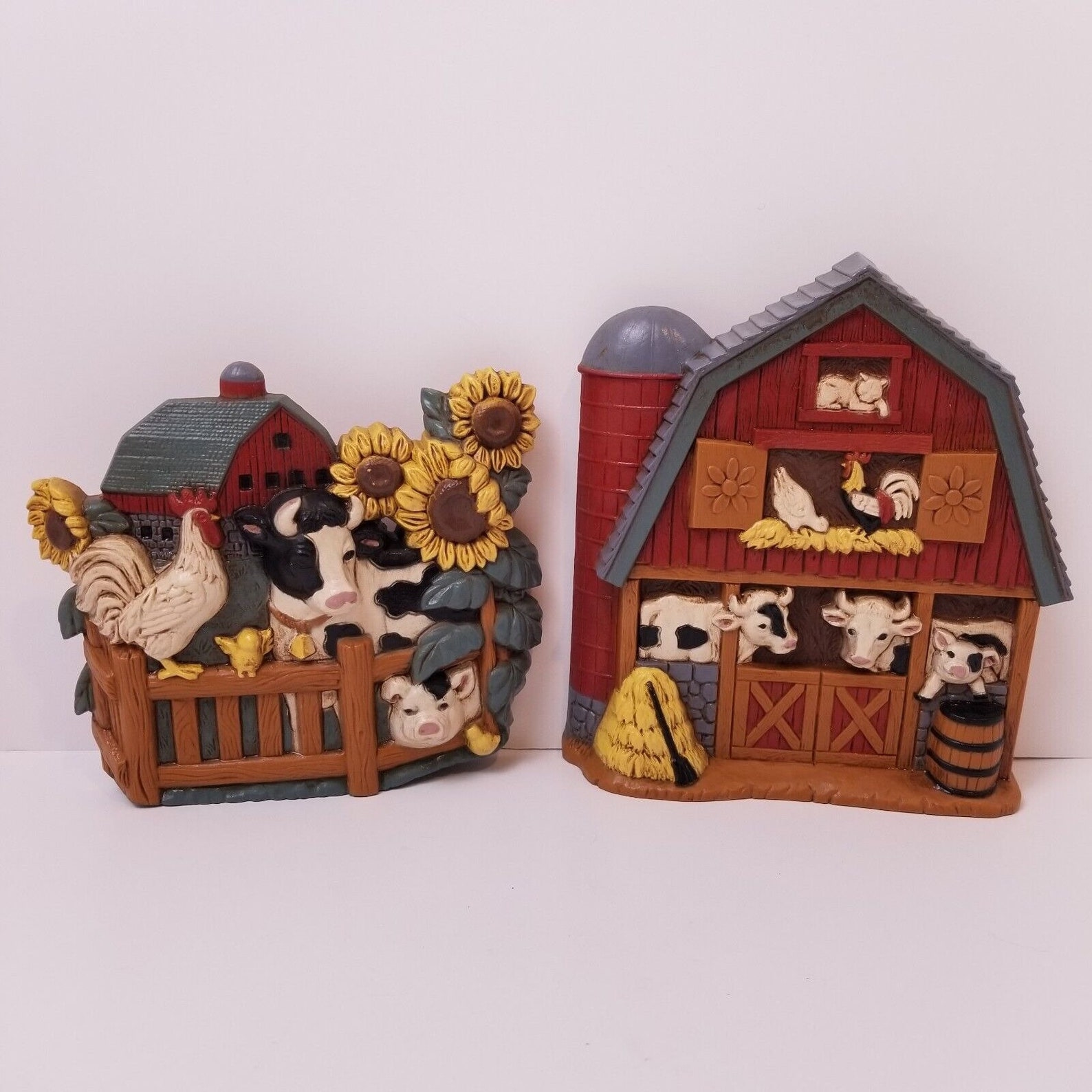 Cow Rooster Pig Sunflower Country Barn Farm Home Interior Wall Plaques ...