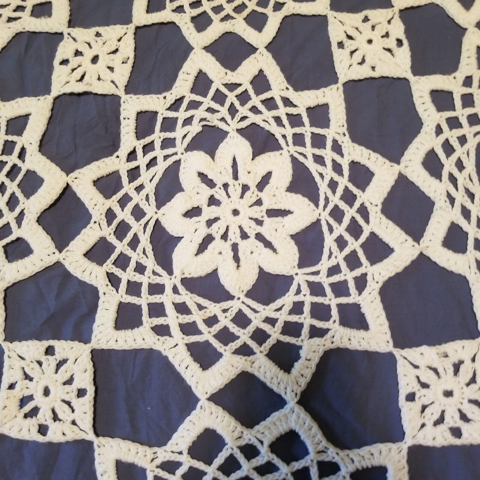 Hand Crochet Open Work Worsted Weight Yarn Afghan 113 in X 113 in King ...