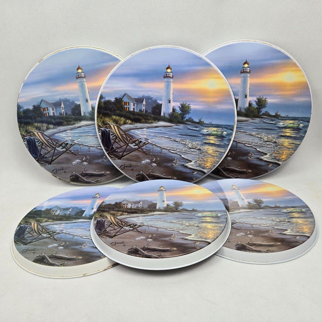 Lighthouse on the Shore Electric Stove Metal Burner Cover Set 6 Covers ...