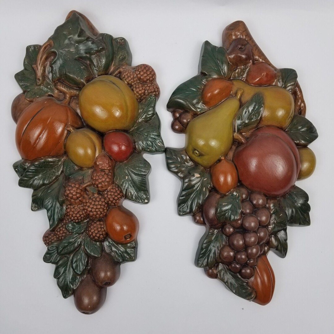 2 VTG Fruit Ceramic Wall Plaques 13" Long Pears Berries Apples Grapes Peaches - Etsy