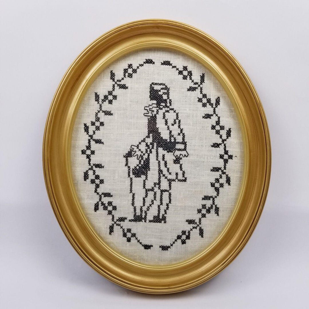 Antique Colonial Gentleman Silhouette Cross Stitch Needlework Framed ...