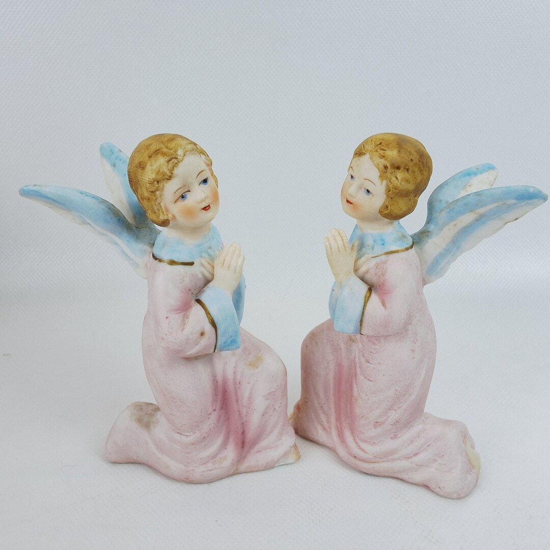 Artmark Japan Pair of Praying Kneeling Winged Angels Vintage Bisque ...
