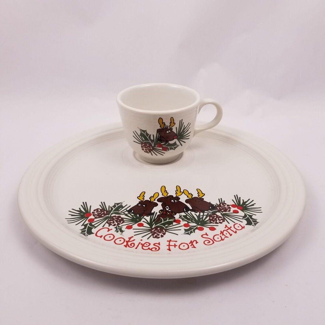 Homer Laughlin Fiesta Vntg EUC Cookies for Santa Reindeer Plate W/cup ...