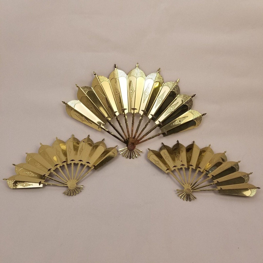 Gold Tone Metal Fans Wall Decor Set of 3 Home Interiors Homco VTG - Etsy