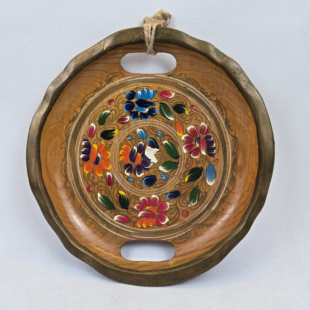 Hand Carved Painted Wood Bowl Platter Folk Boho Teluca Mexico 8.75" - Etsy