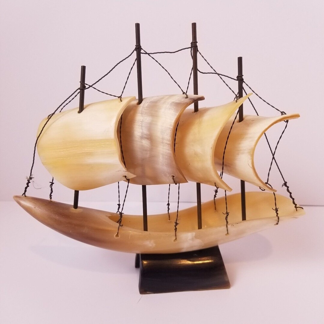 Four Mast Sailing Ship Boat Model Cow Horn and Wire Metal Masts 8 in ...