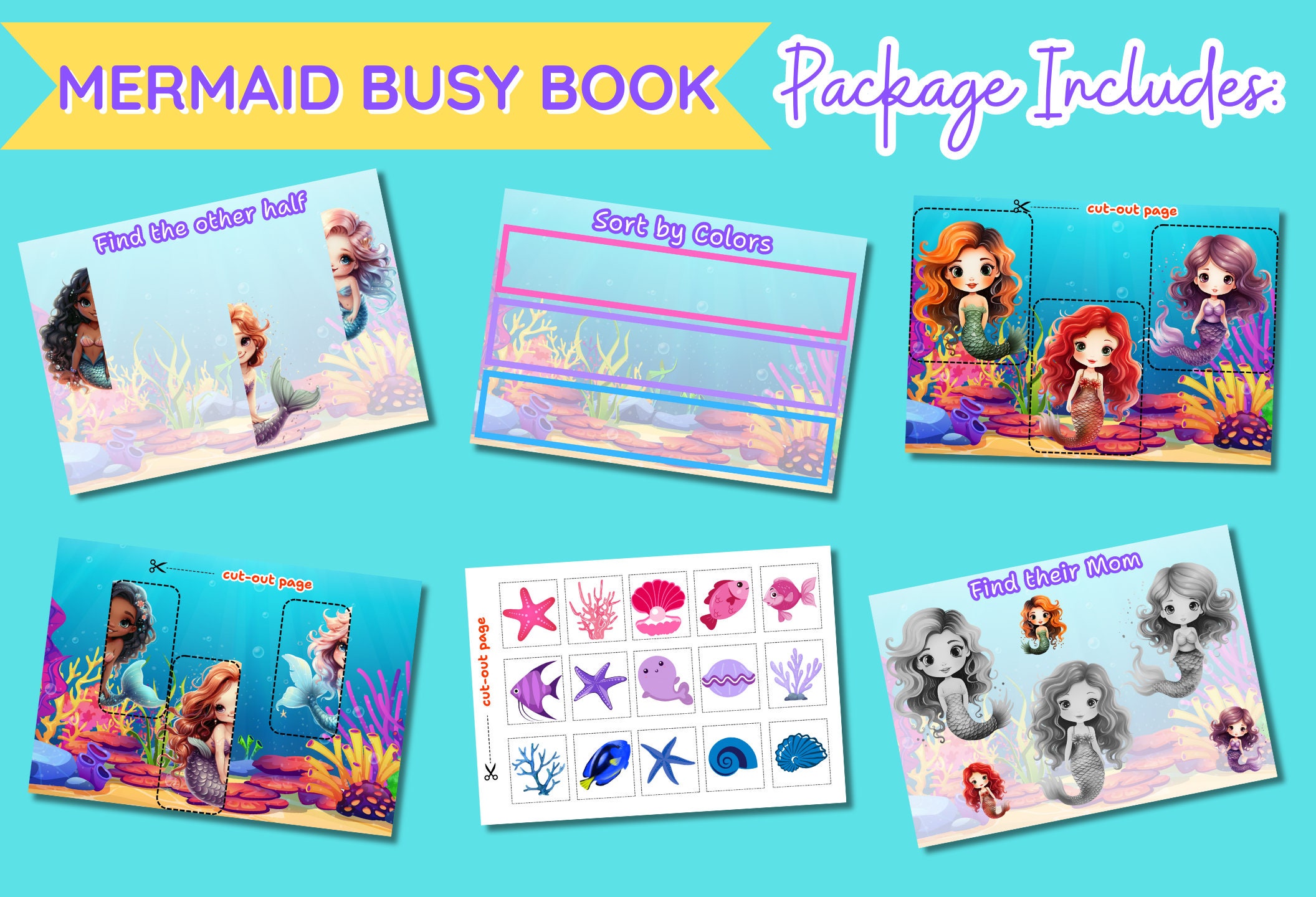 MERMAID QUIET BOOK Toddler Learning Binder Homeschool Busy Book First ...