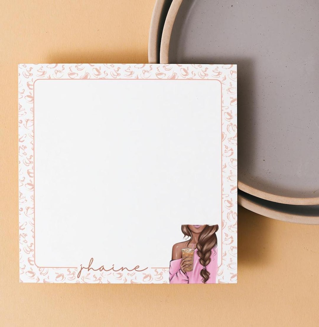 Personalized Notepad Template – Coffee Lover Girl in Pink (digital ...