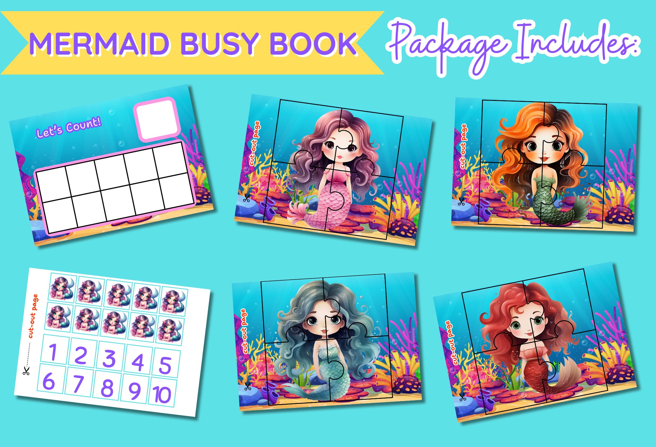 MERMAID QUIET BOOK Toddler Learning Binder Homeschool Busy Book First ...