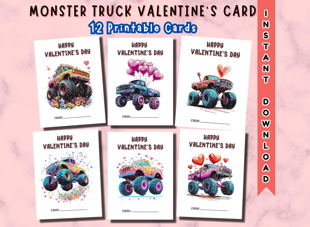 Downloadable VALENTINE'S DAY Card for Kids, Classroom, Monster Truck ...