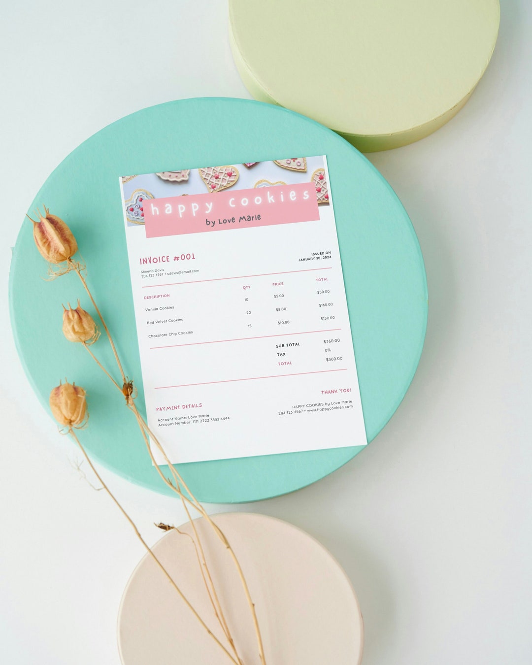 EDITABLE Small BUSINESS INVOICE Template Pink Invoice Template Invoice ...