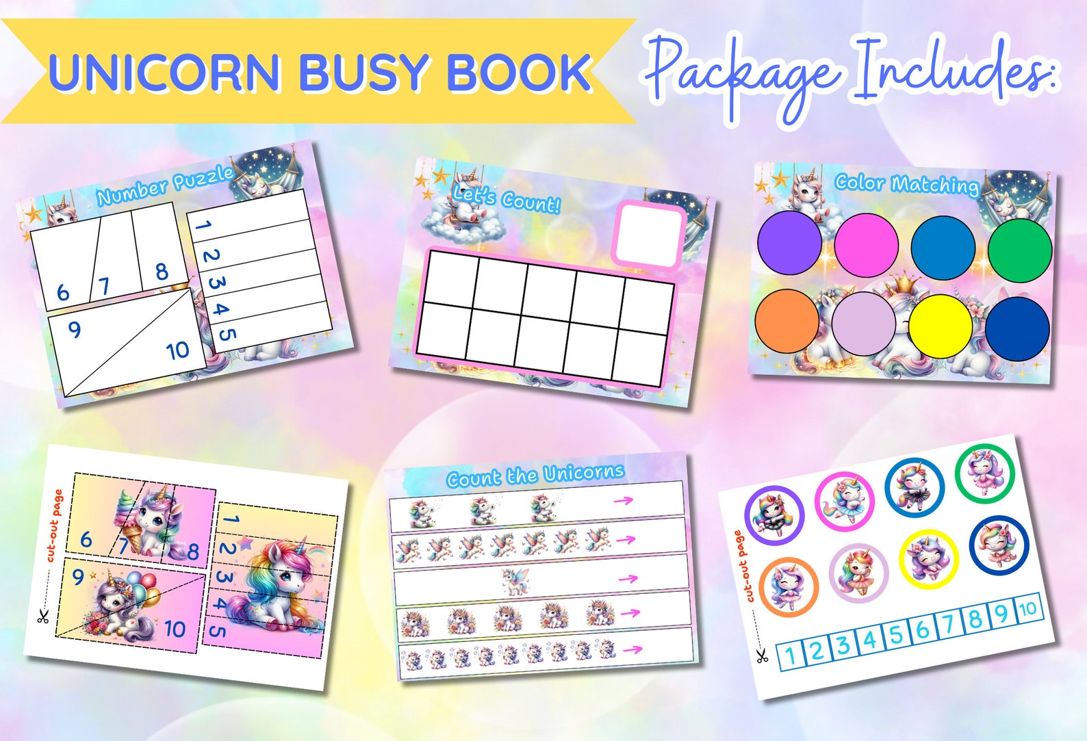 UNICORN QUIET BOOK Toddler Learning Binder Homeschool Busy Book First ...