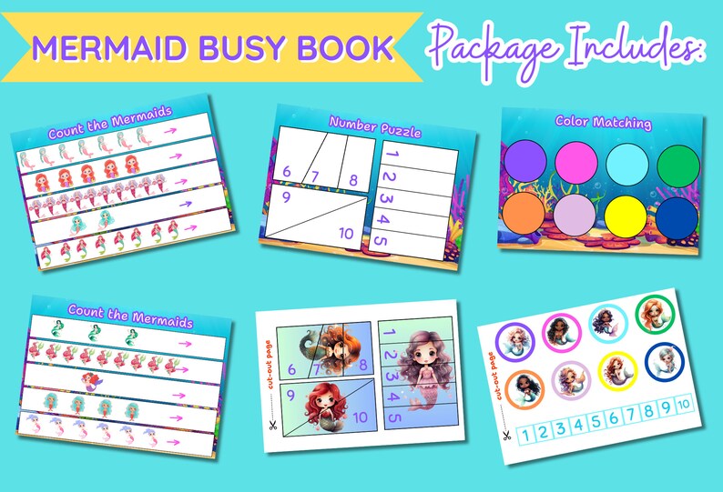 MERMAID QUIET BOOK Toddler Learning Binder Homeschool Busy Book First ...