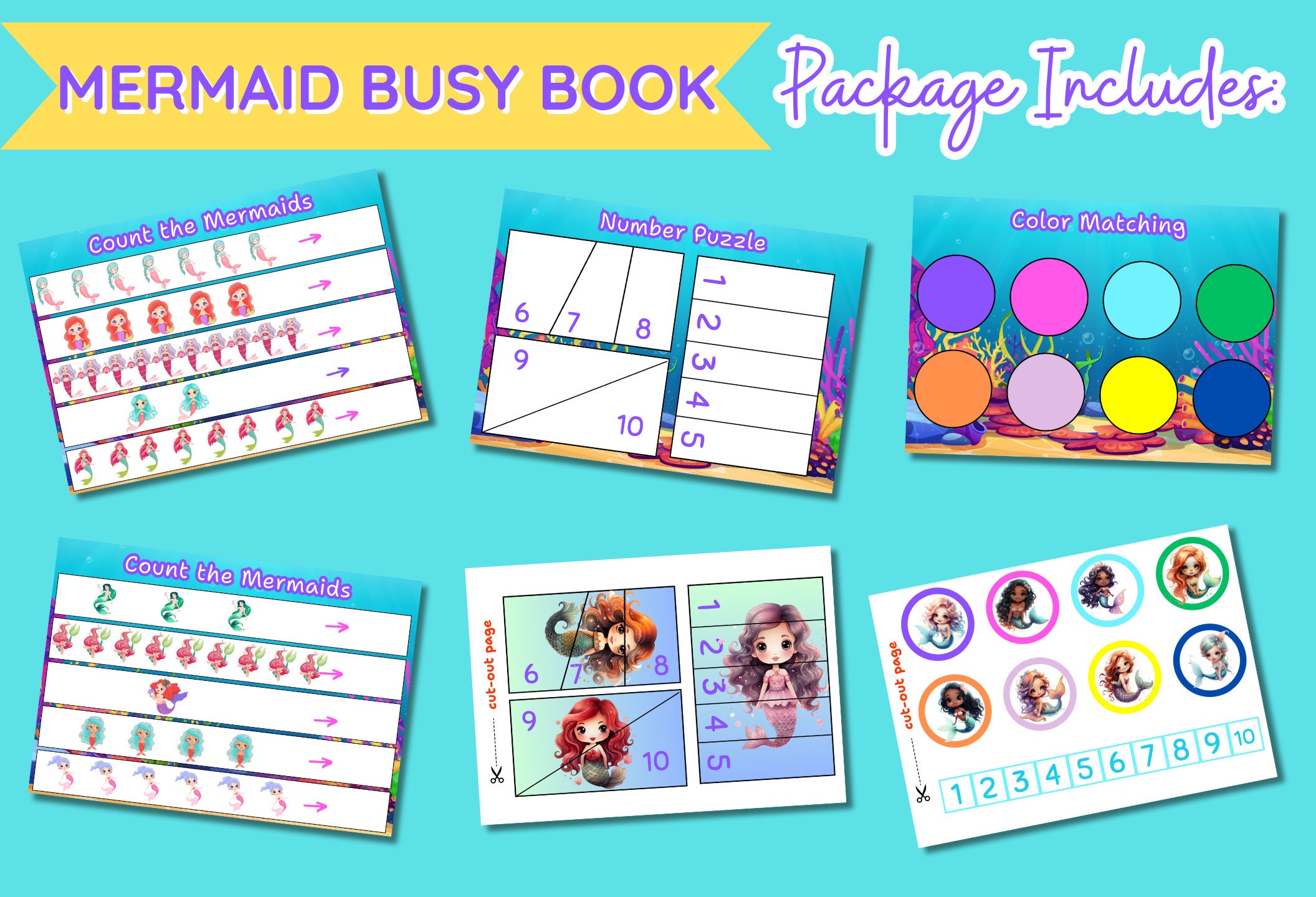 MERMAID QUIET BOOK Toddler Learning Binder Homeschool Busy Book First ...