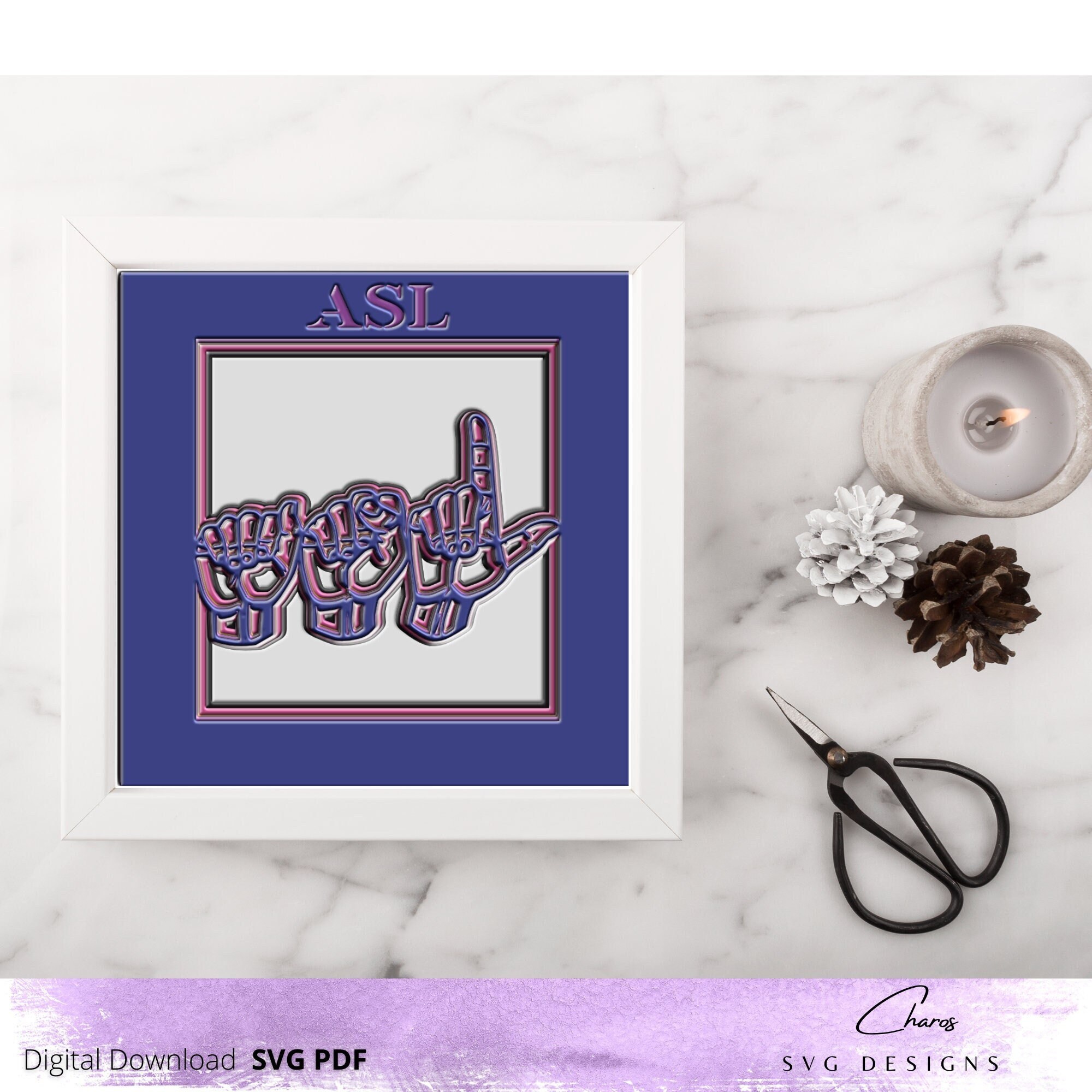 3D ASL Shadow Box SVG | American Sign Language Sign Language Cutting File | Deaf Awareness Paper ...